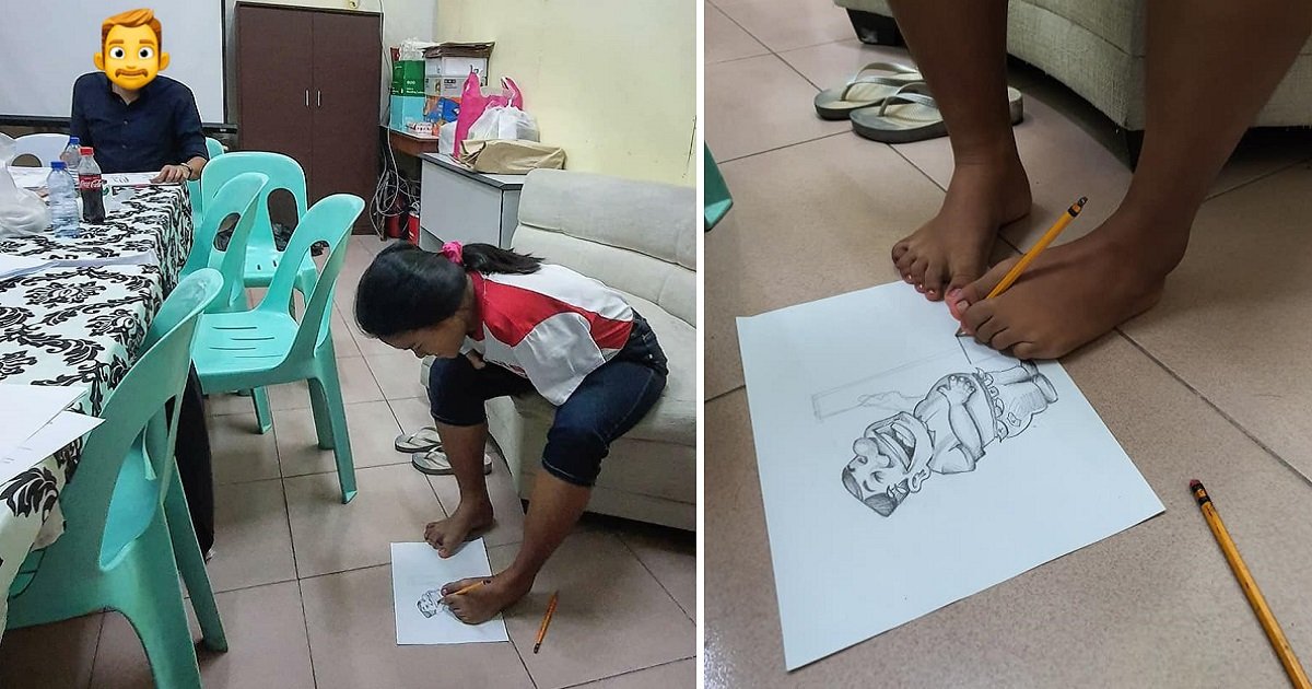 Student with No Hands Uses Feet to Create Drawings, Goes Viral for ...